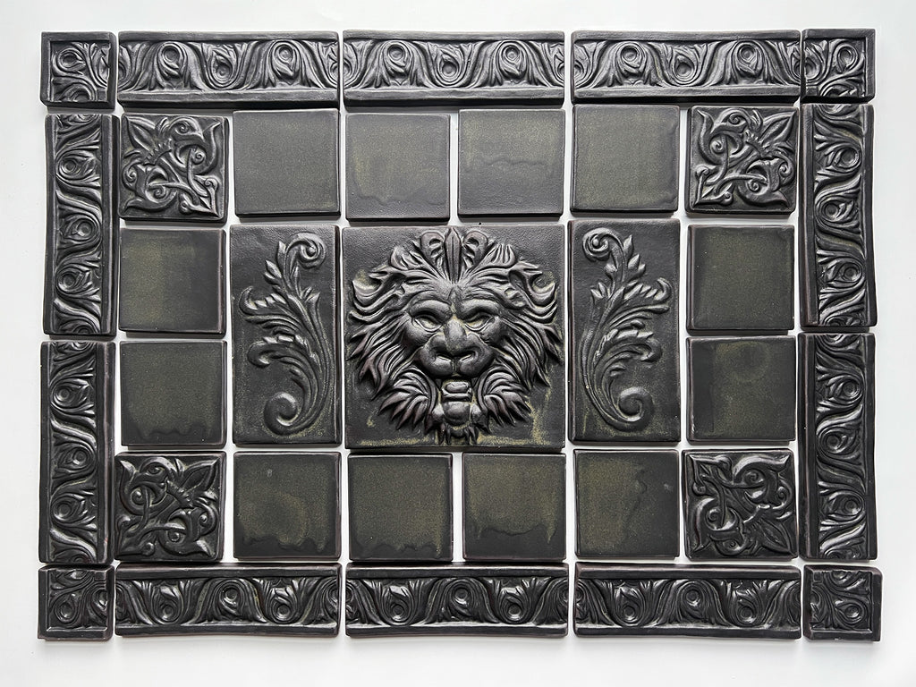 22x16" Victorian Lion Tile Backsplash Mural with Floral Knot Accents ...